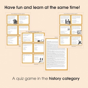 Printable History Trivia Card Game/ 70+ Educational Questions With ...