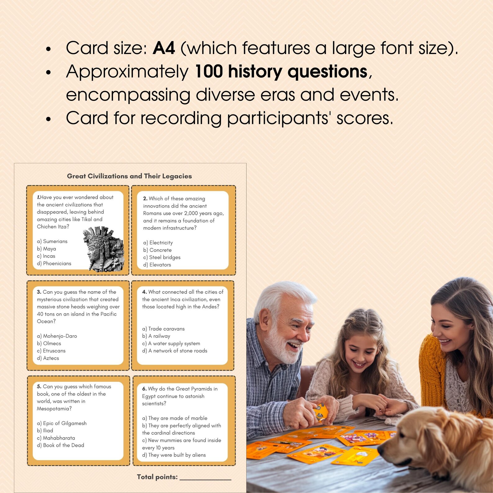 Printable History Trivia Card Game/ 70+ Educational Questions With ...