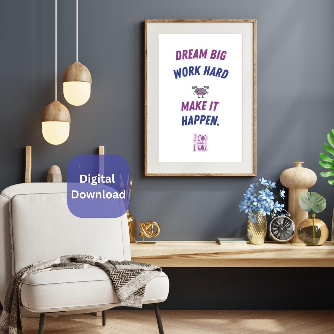 Dream Big Work Hard Make It Happen Motivational Quote, Positive Poster ...