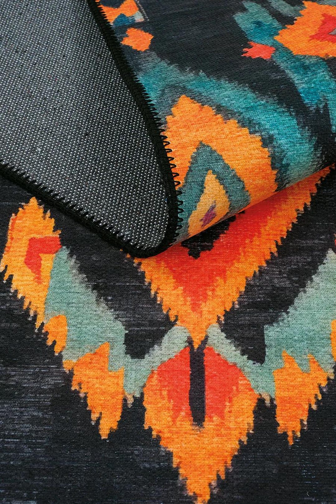Colorful Boho Rug – Burnt Orange Navy Distressed Velvet Touch Carpet - Etsy