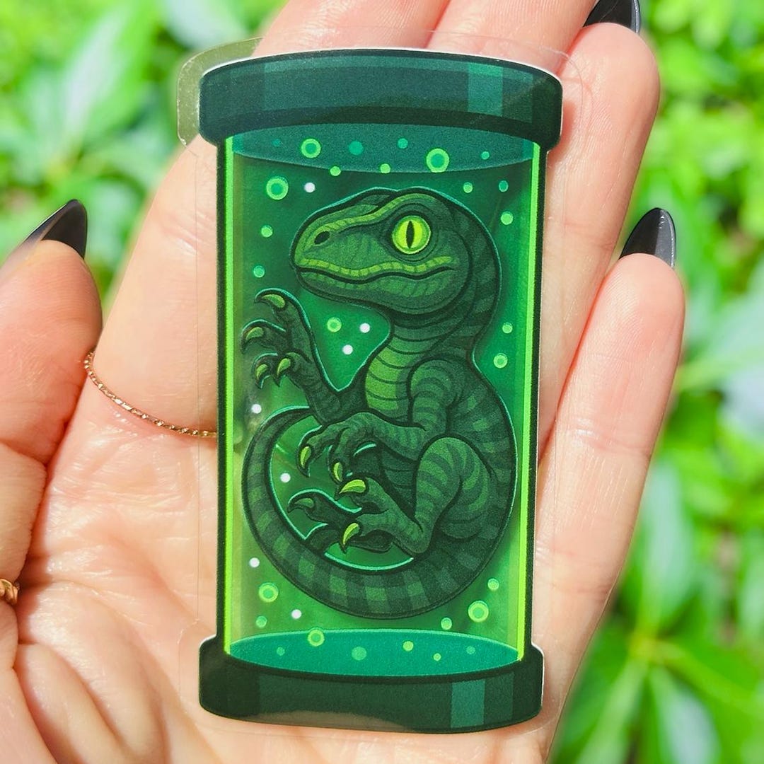 Baby Raptor in a Lab Jar Transparent Sticker - Nostalgia Decal for ...