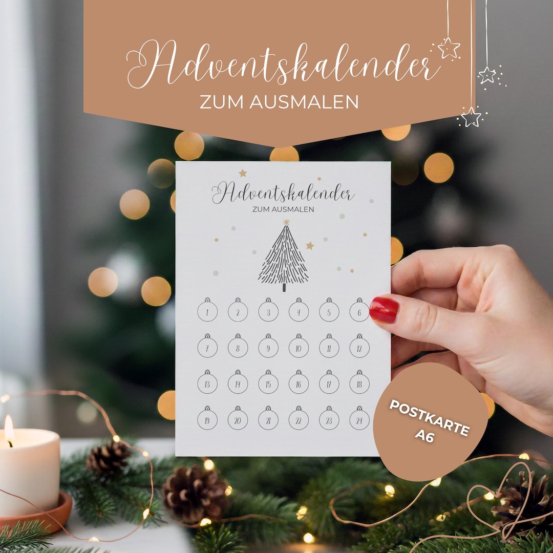 Postcard Advent Calendar for Coloring, A6 Postcard, Christmas Calendar ...