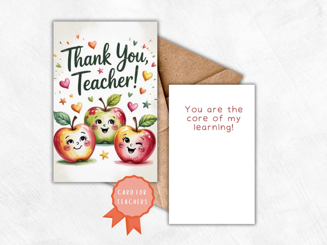Apple Thank You Card: Teacher Appreciation Gift (digital Download) - Etsy