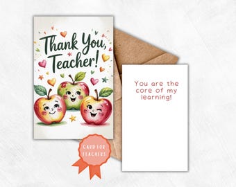 Thank You Teacher Appreciation School Apple Blank Greeting Card ...