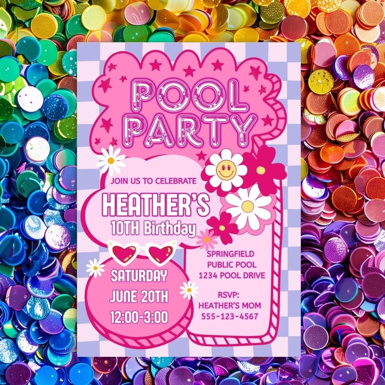Preppy Pool Party, Girl Birthday Invitation, Preppy Birthday Invite ...