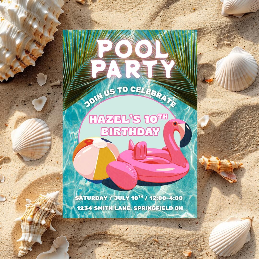 Preppy Pool Party, Girl Birthday Invitation, Preppy Birthday Invite ...