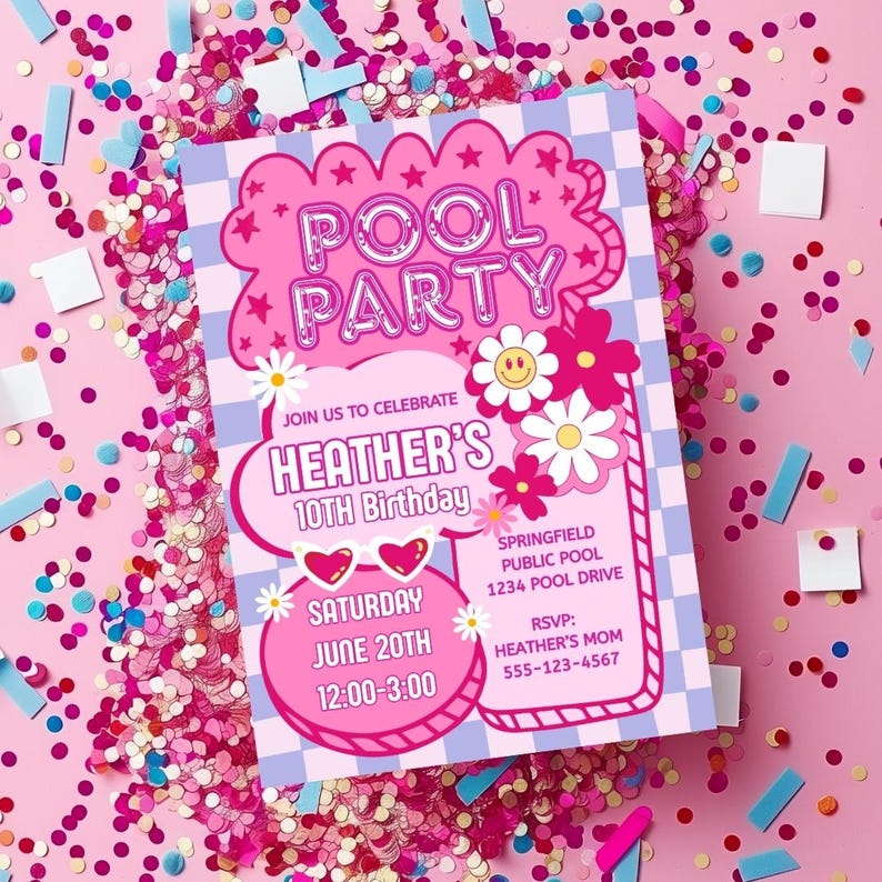 Preppy Pool Party, Girl Birthday Invitation, Preppy Birthday Invite ...