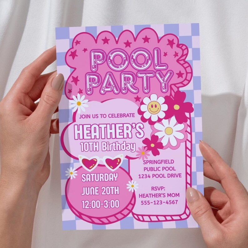 Preppy Pool Party, Girl Birthday Invitation, Preppy Birthday Invite ...