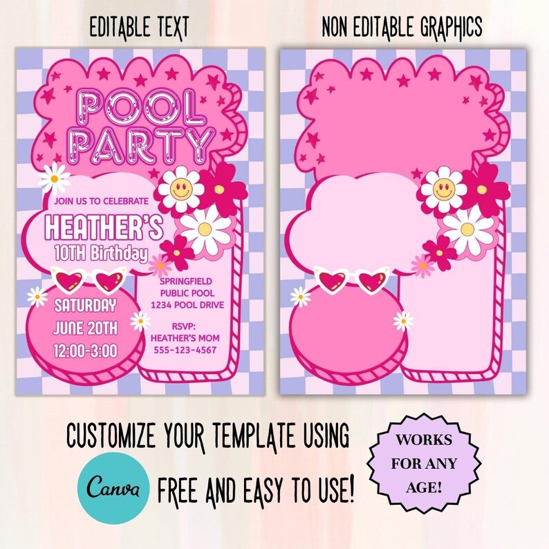 Preppy Pool Party, Girl Birthday Invitation, Preppy Birthday Invite ...