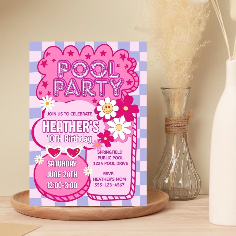 Preppy Pool Party, Girl Birthday Invitation, Preppy Birthday Invite ...