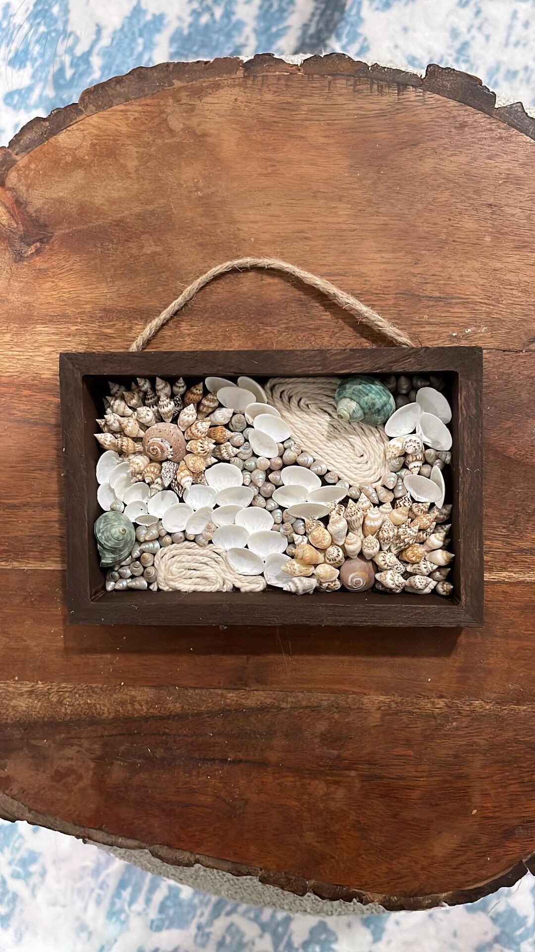 Handcrafted Coastal Shell Art | 6x4 Brown Stained Wooden Wall Art ...