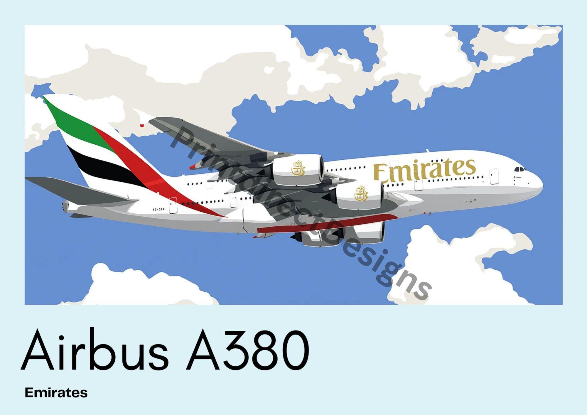 Emirates A380 Airplane Poster: Aviation Wall Art (digital Download ...