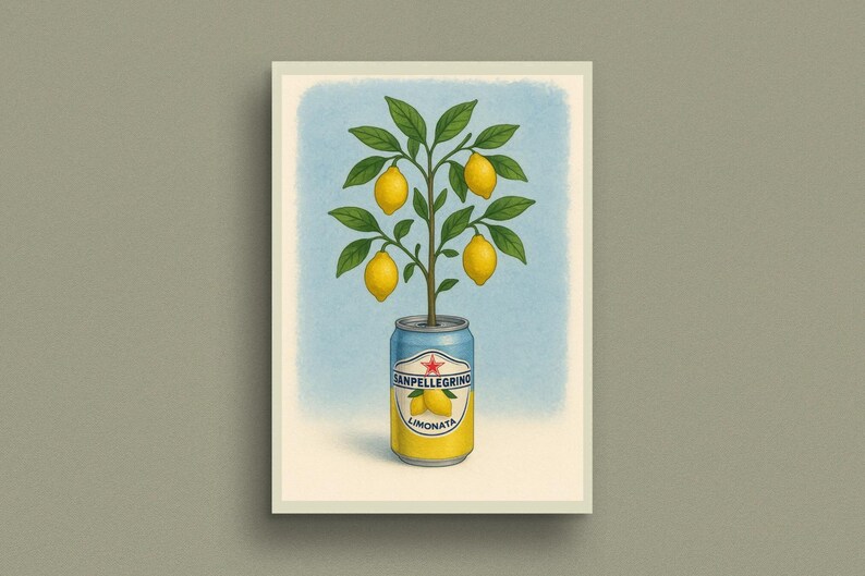 San Pellegrino Lemon Tree Poster – Whimsical Pop Art Printable, Italian ...