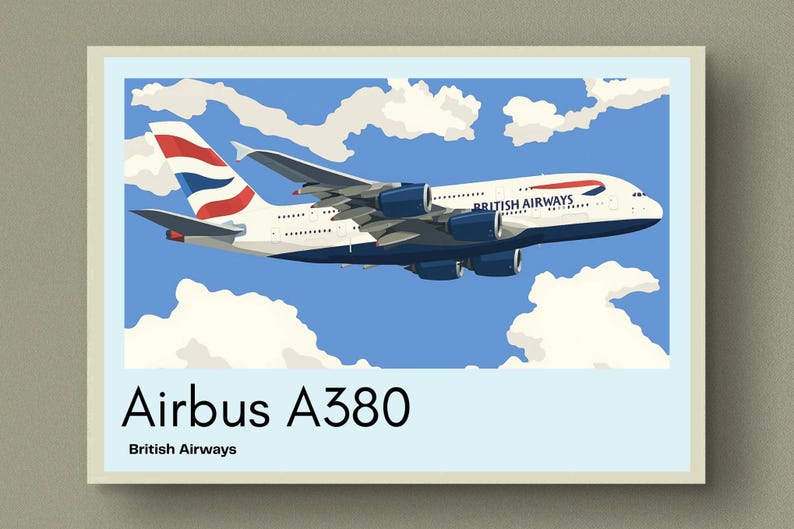 British Airways Airbus A380 Poster – Printable Aviation Wall Art, Jumbo ...