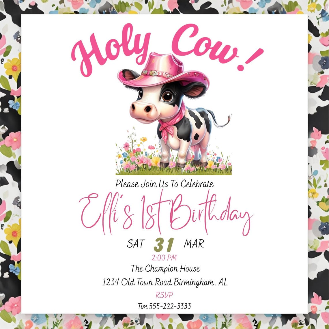 Editable Holy Cow Birthday Invitation Template, Cowgirl Invitation ...