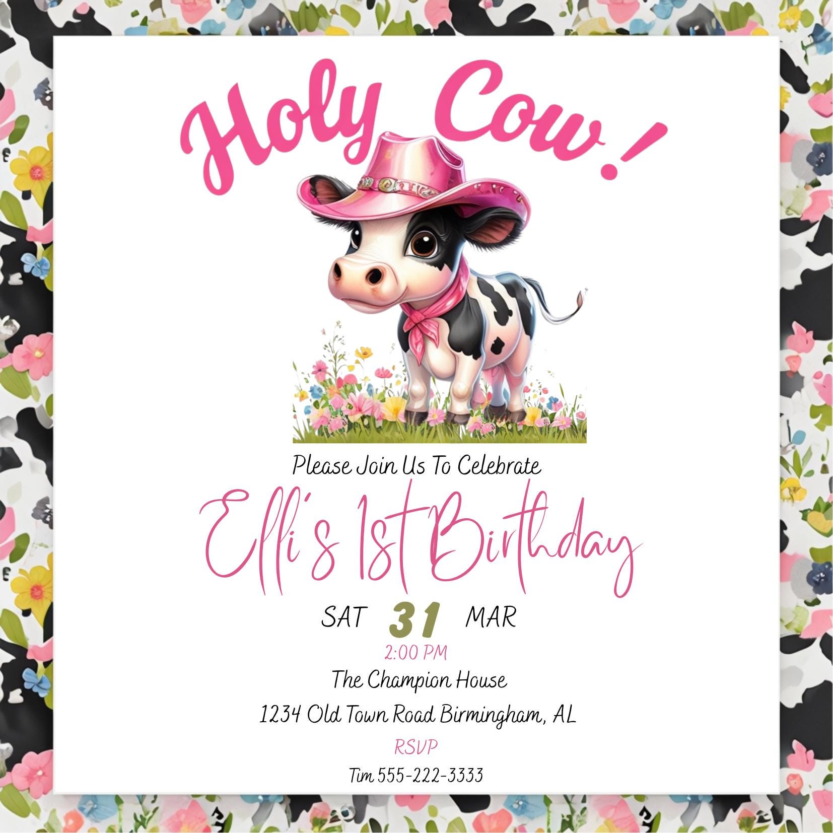 Editable Holy Cow Birthday Invitation Template, Cowgirl Invitation ...