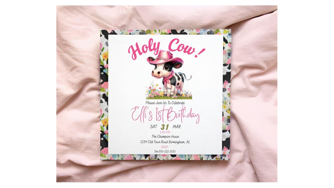 Editable Holy Cow Birthday Invitation Template, Cowgirl Invitation ...