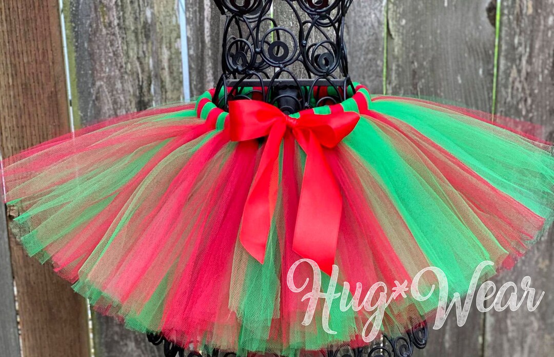 Red and Green Christmas Tutu: Holiday Elf Costume With Red Bow - Etsy