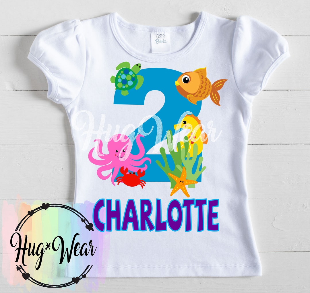 Sea Creatures Birthday Shirt, Fish Octopus Crab Starfish Turtle Sea ...