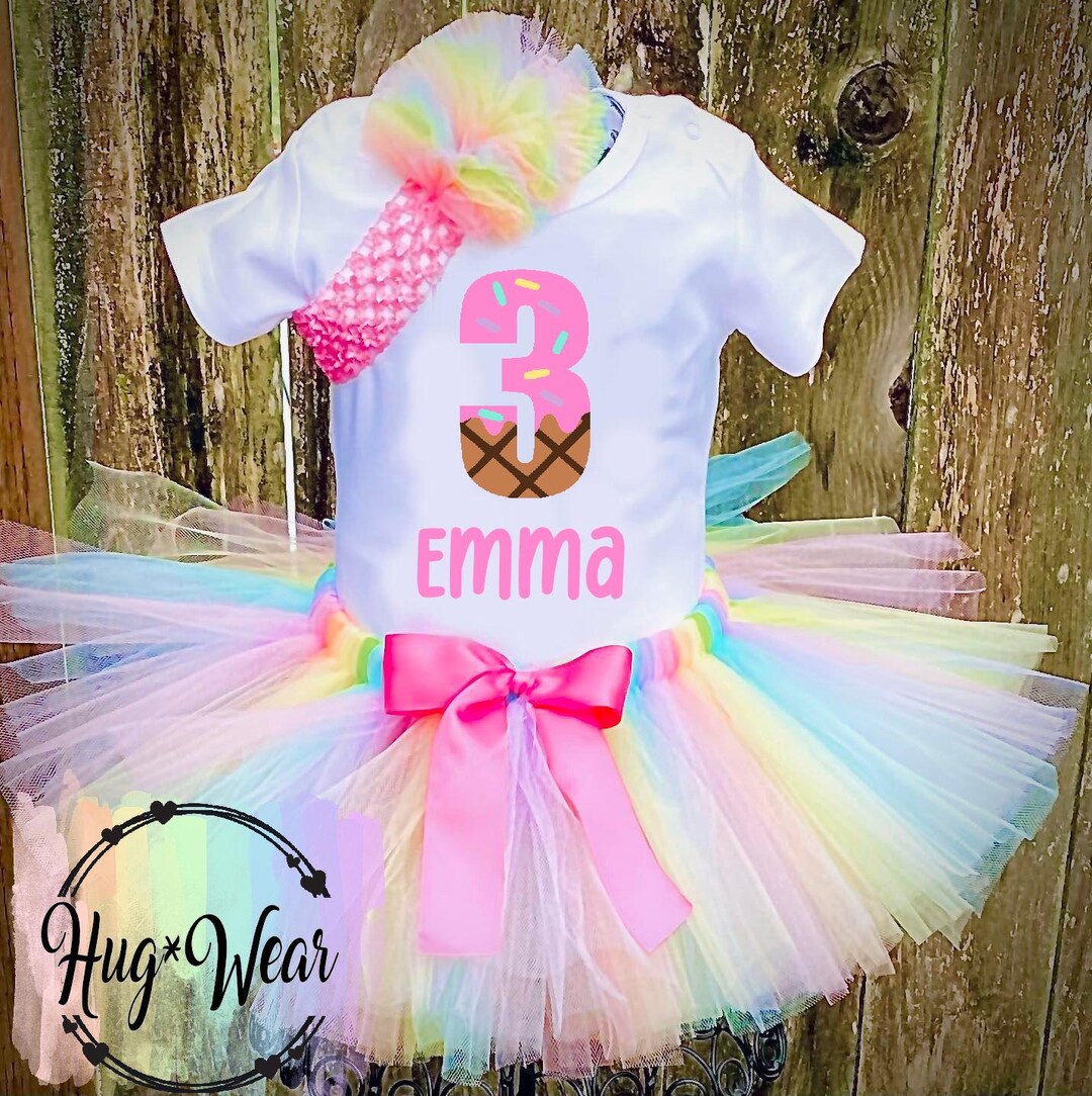 Personalized Ice Cream Number 3 Birthday Tutu Outfit, Ice Cream ...