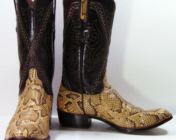 Lucchese Cowboy Boots Mens 10.5 B Python Snake Vintage Western Leather ...