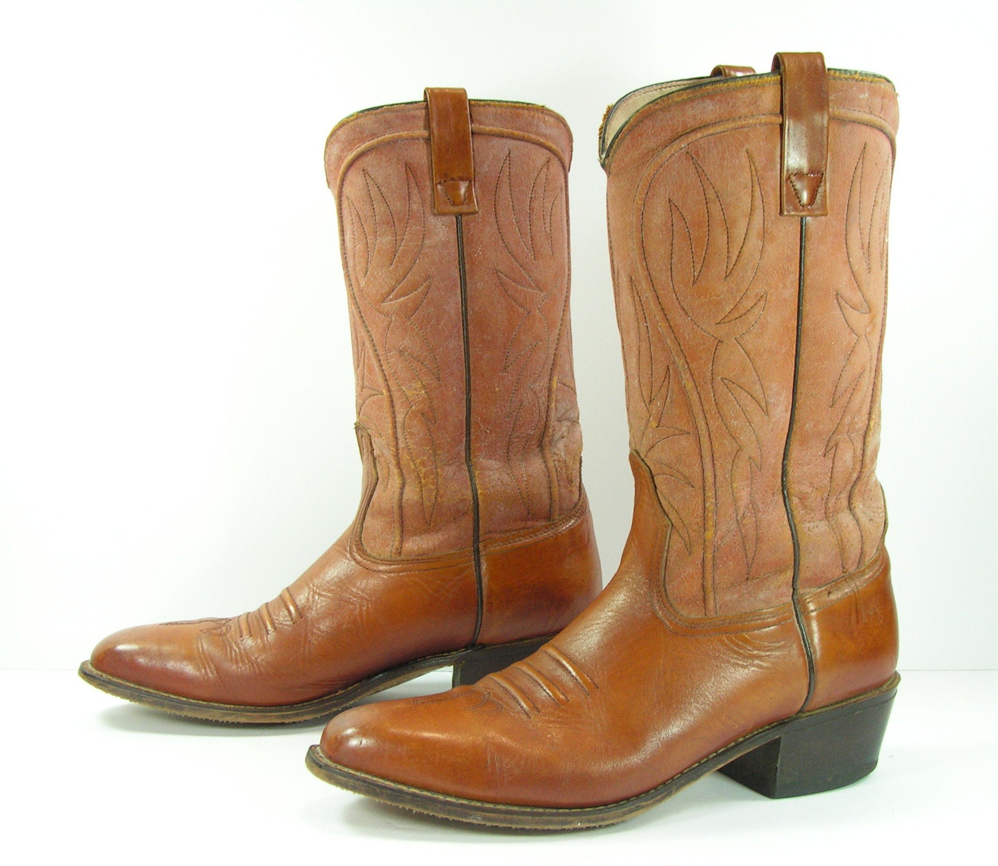 vintage acme cowboy boots mens 9.5 D brown leather western | Etsy