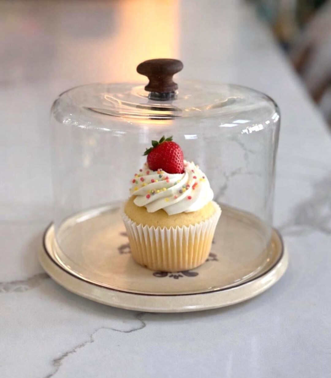 Retro Glass Cloche With Ceramic Plate | Vintage Style Dessert Dome ...