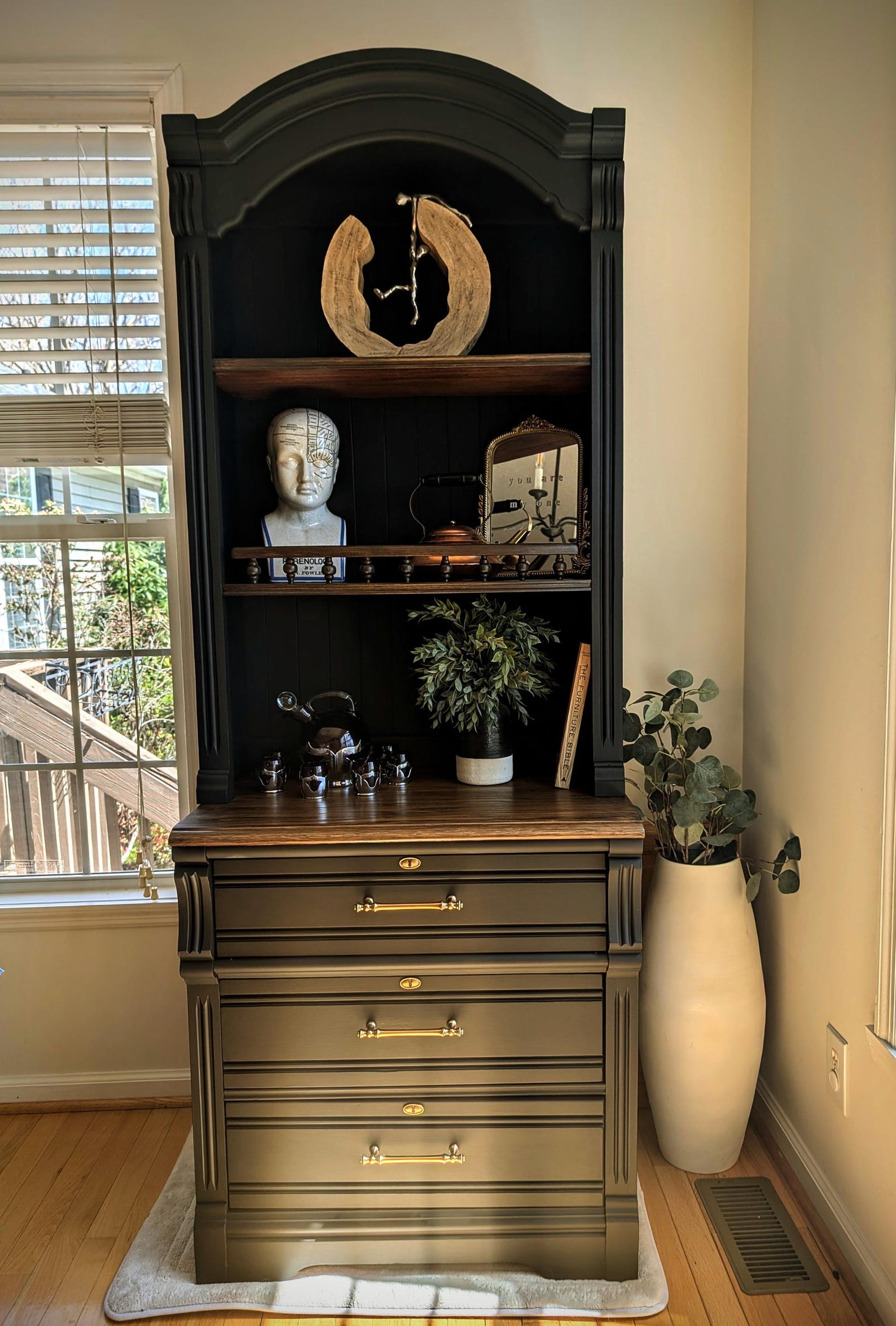 Moody Black Antique Arched Bookcase Hutch - Etsy