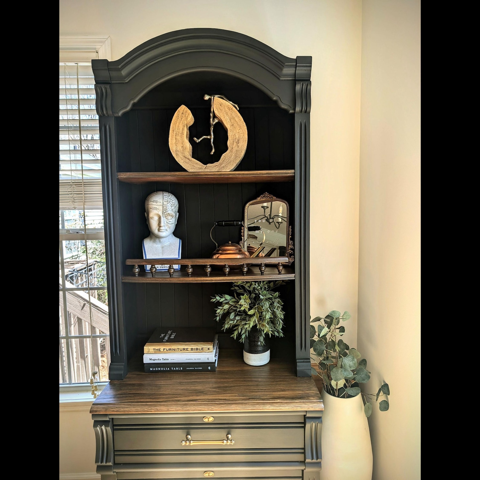 Moody Black Antique Arched Bookcase Hutch - Etsy