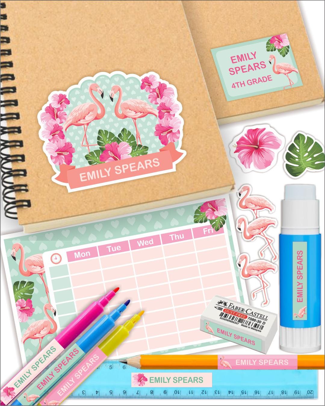 Flamingo Printable School Labels. Editable Template. Flamingo Back to ...