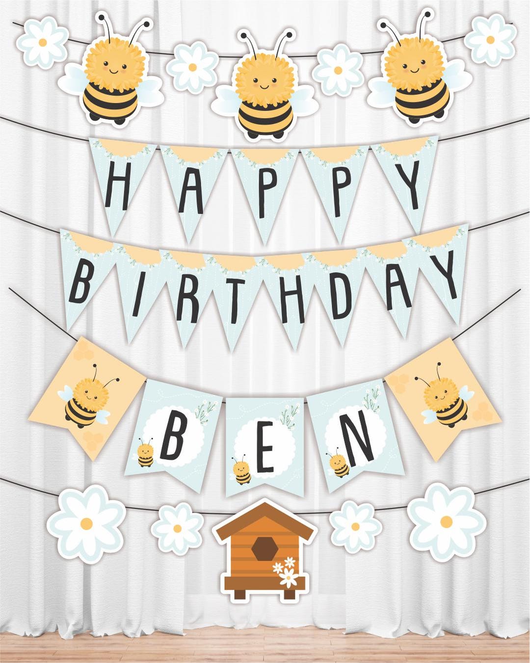 Little Bee Happy Birthday Printable Banners. Happy Beeday Supplies. Bee ...