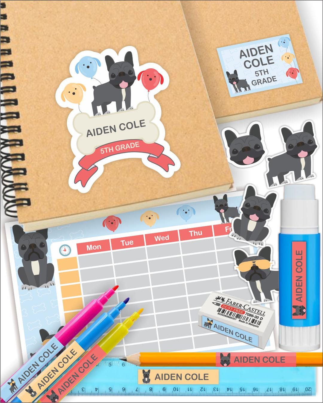 Bulldog Printable School Labels. Editable Template. French Bulldog Back ...