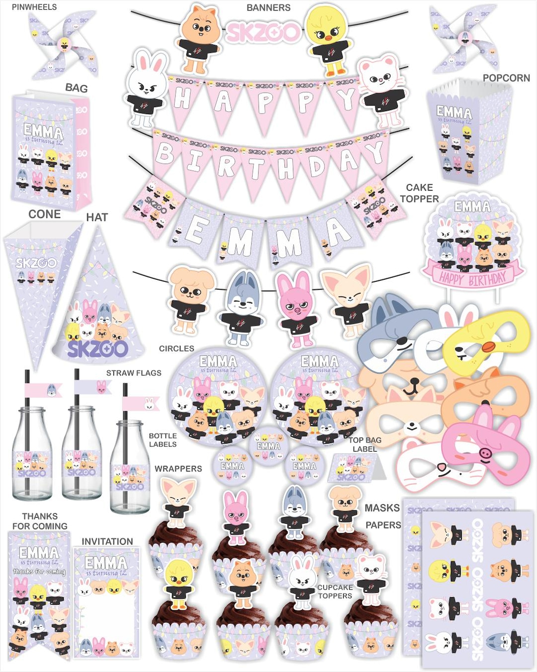 Stray Kids SKZ Printable Birthday Party Decoration.stray Kids Party ...