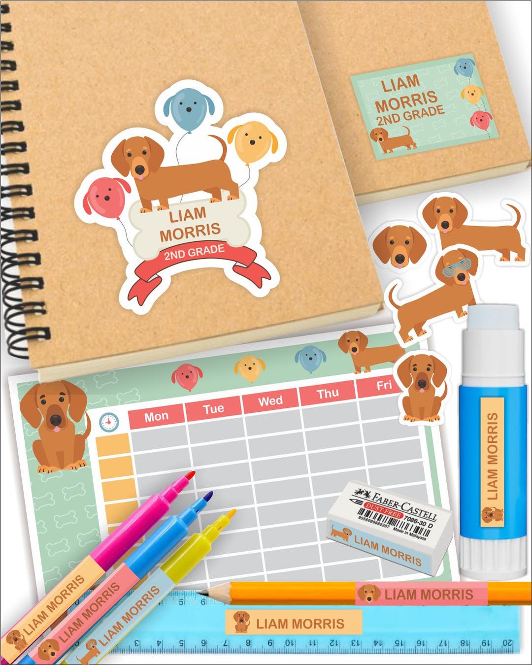 Dachshund Printable School Labels. Editable Template. Dachshund Back to ...