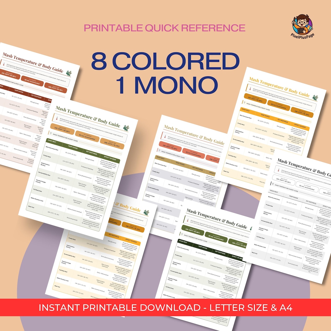 Mash Temperature Guide | Beer Body & Enzyme Chart | Printable PDF ...