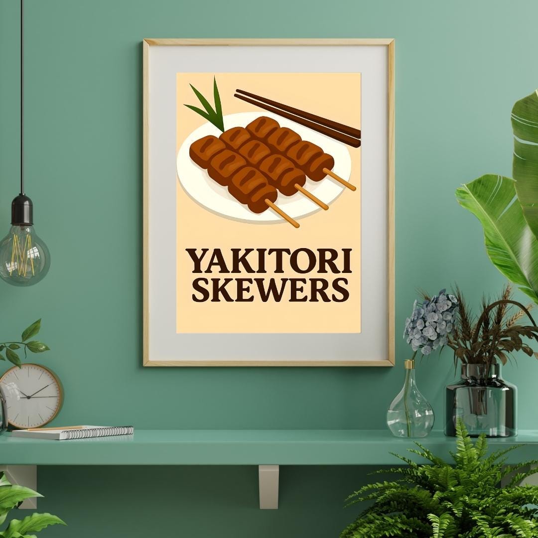Asian Cuisine Poster | Izakaya Print | Yakitori Skewer Illustration ...