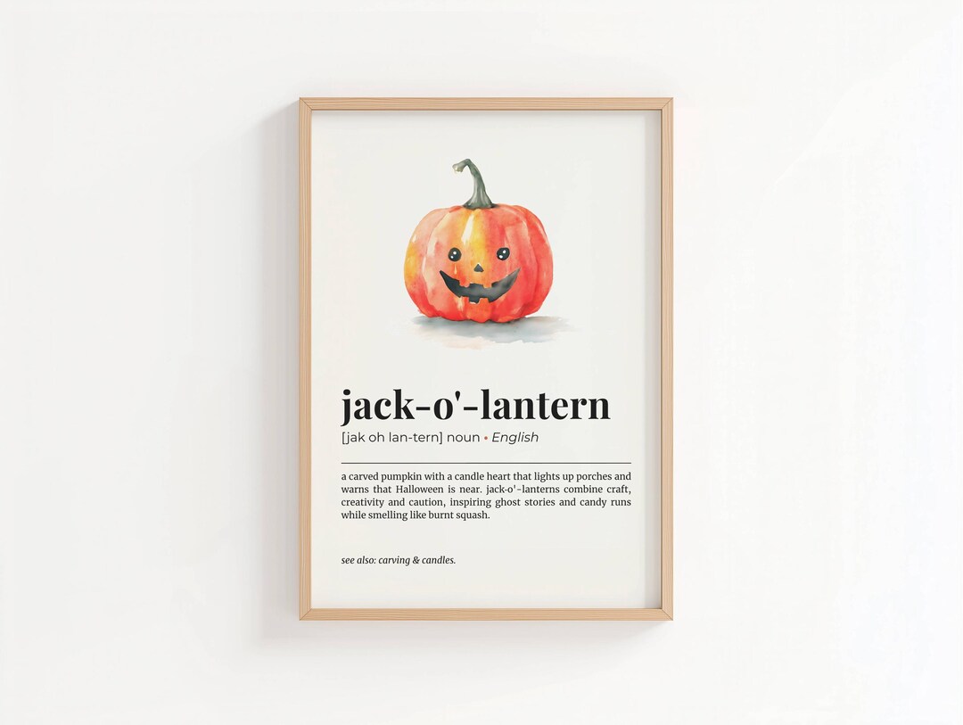 Jack‑o’-lantern Dictionary Poster: Watercolor Halloween Print | Digital ...