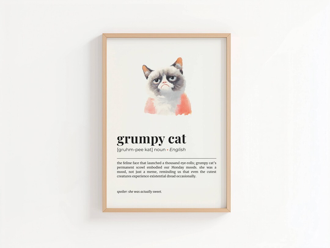 Grumpy Cat Dictionary Poster – Watercolor Meme Wall Art Print – Digital ...
