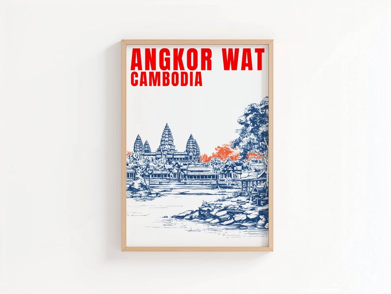 Angkor Wat Printable Wall Art, Cambodia Travel Poster, Vintage Style ...