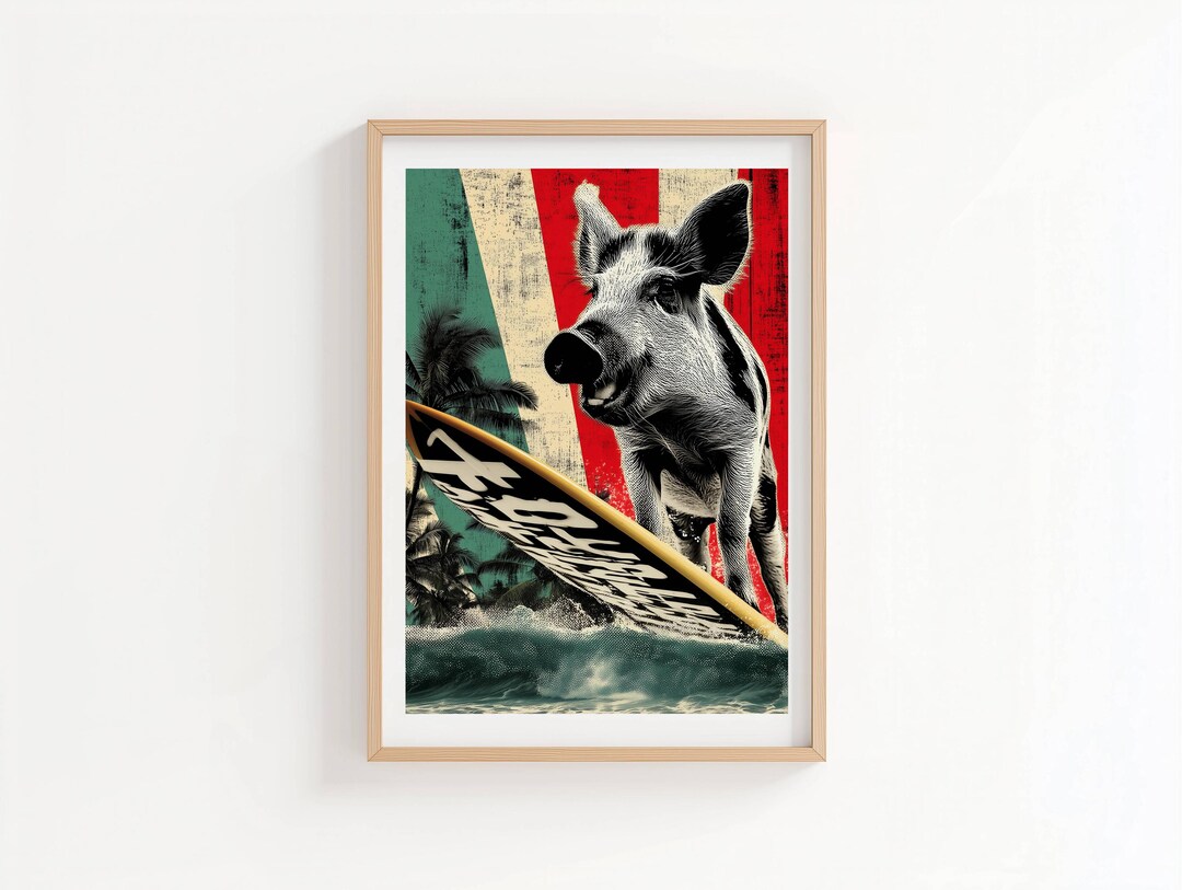 Surfer Pig Print: Retro Beach Art for Pig Lovers (digital Download - Etsy