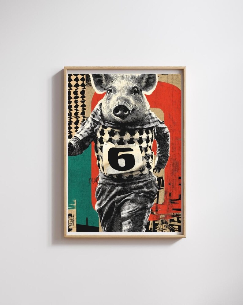Pig Parody Poster | Whimsical Marathonpig | Athlete Pig Art | Retro ...