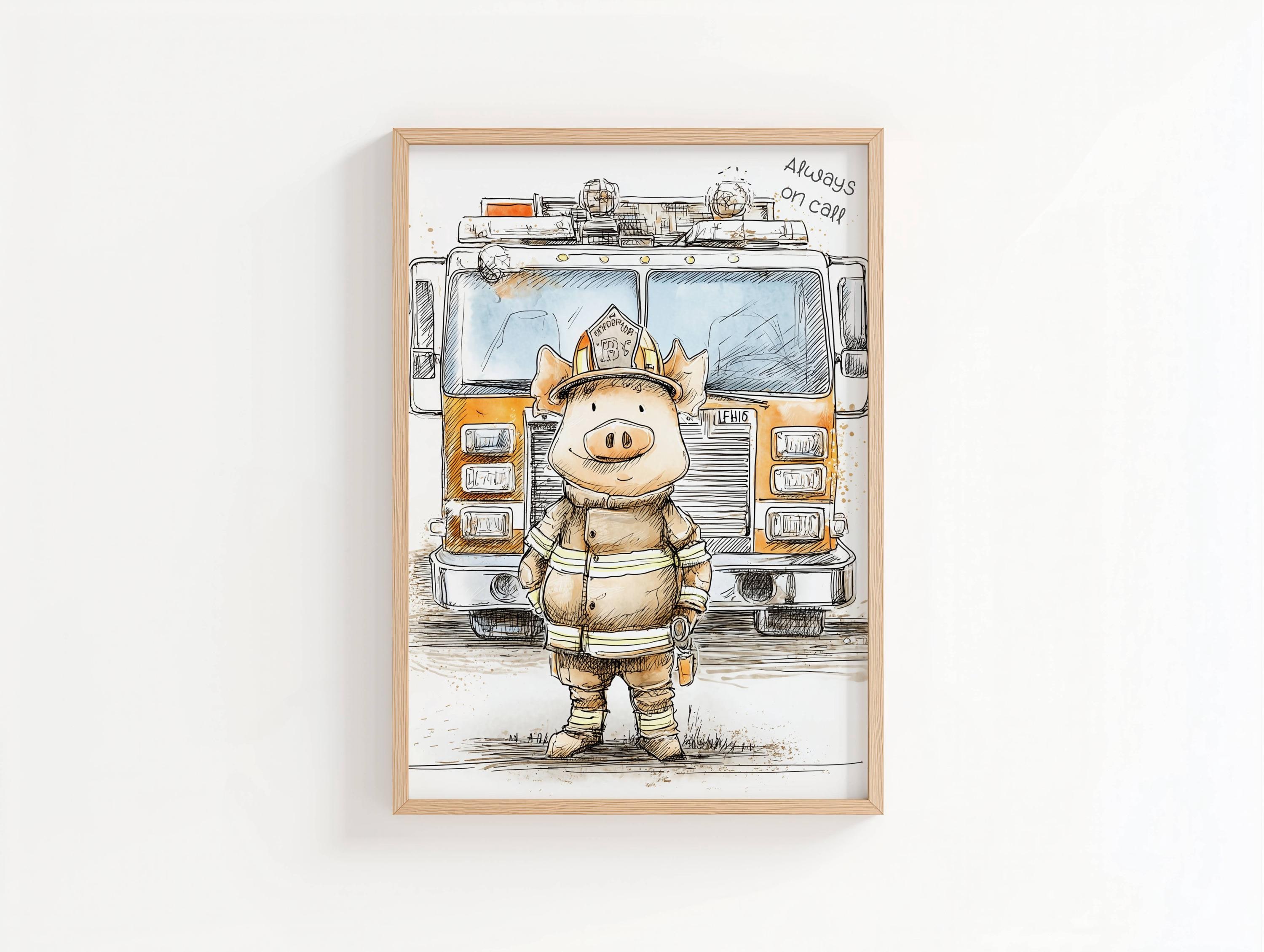 Firefighter Pig Art Print: Quirky Rescue Hero Parody (digital Download ...
