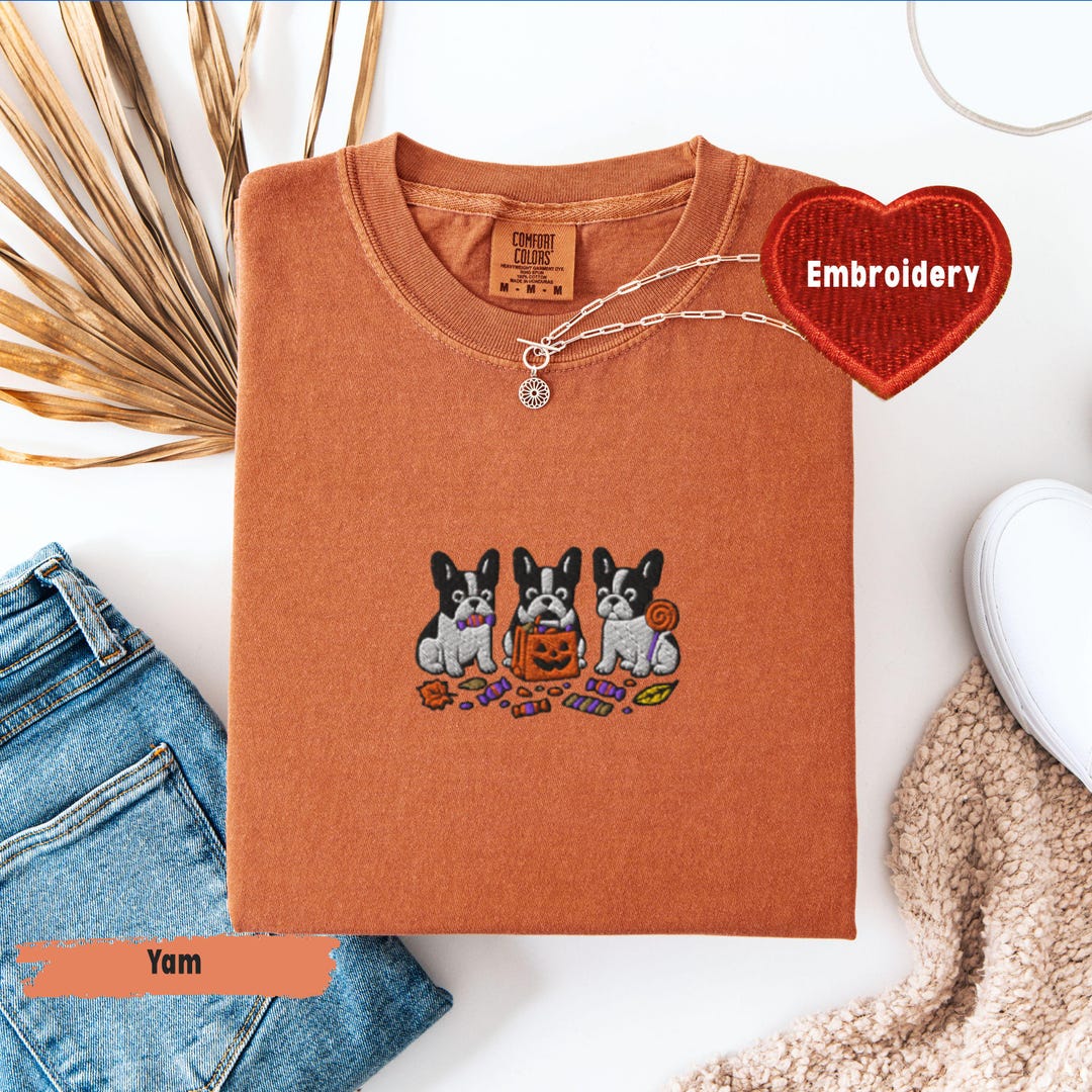 Embroidered Halloween French Bulldog Shirt: Frenchie Trick or Treat Tee ...