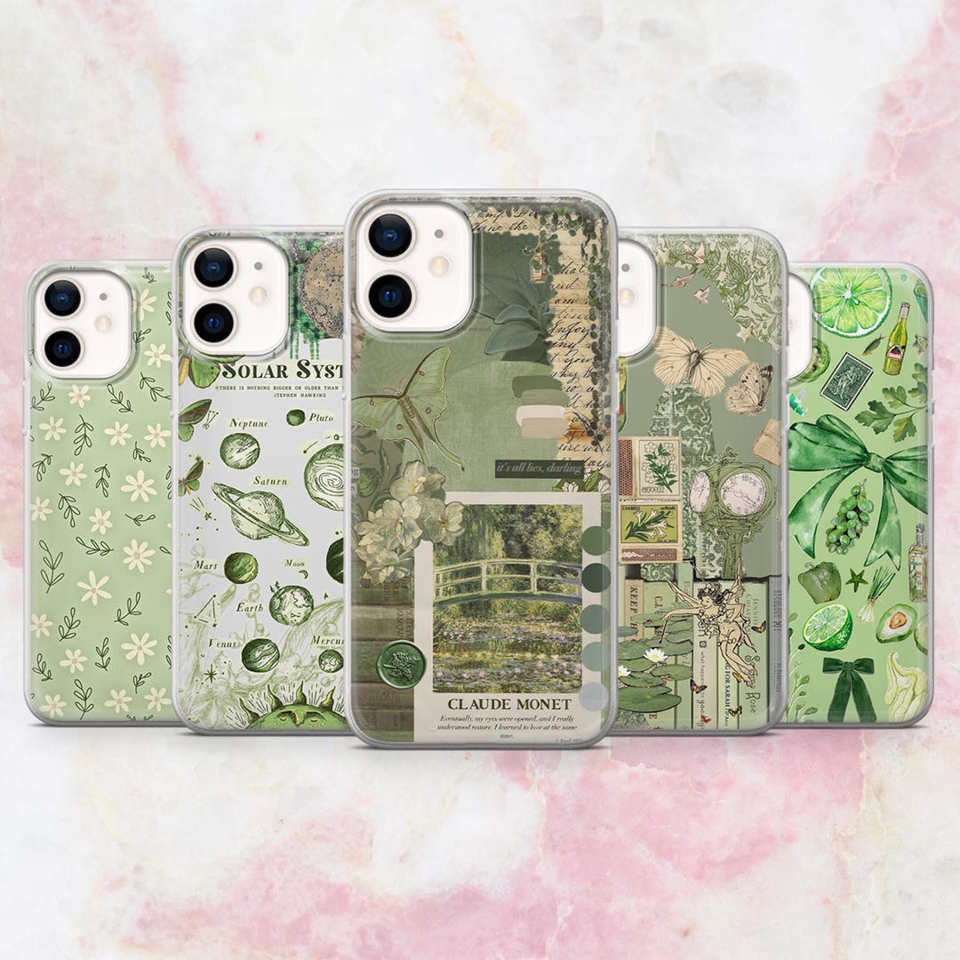Sage Green Phone Case Aesthetic Green Collage Cover for iPhone 16, 15 ...
