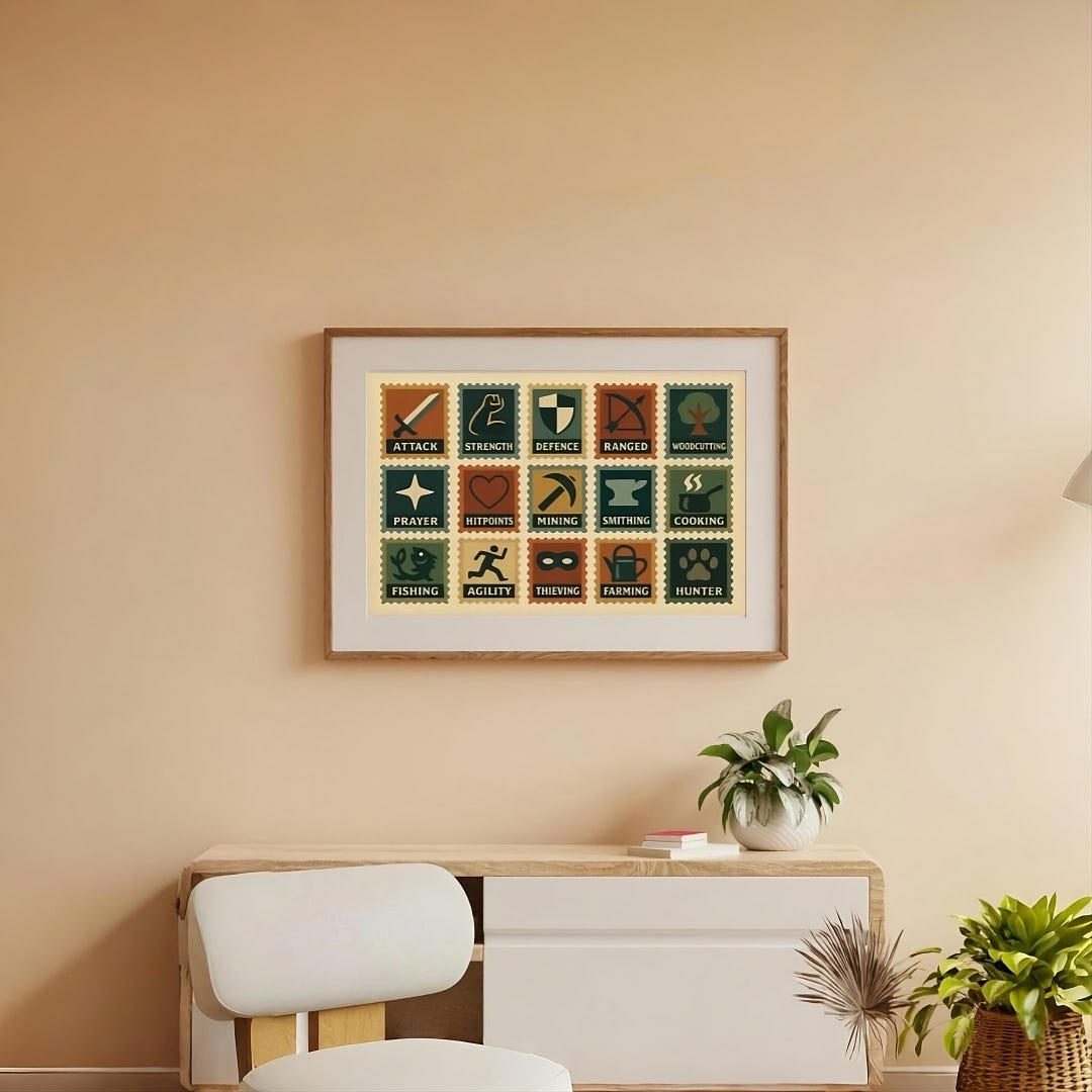 Runescape Skills Stamp Art Print: OSRS Retro Gaming Decor - Etsy