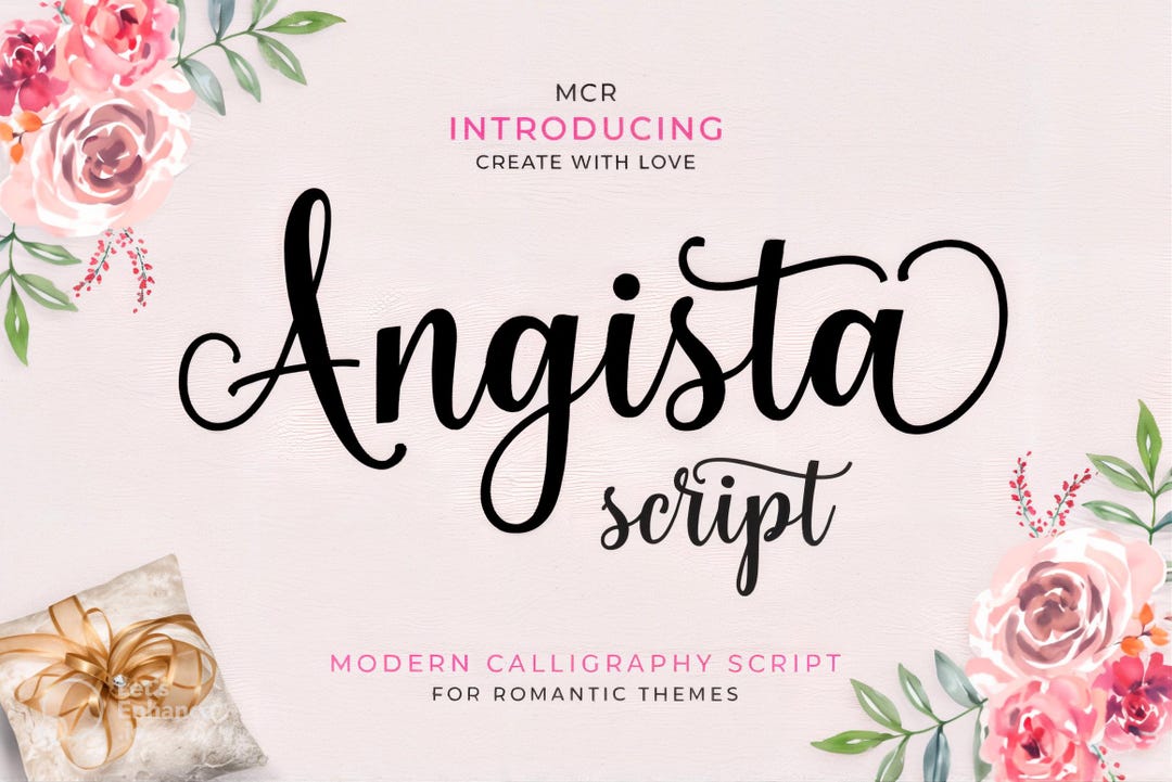 Angista Script Font, Script Font SVG, Branding Fonts, Cursive Font, Font With Tails, Wedding ...