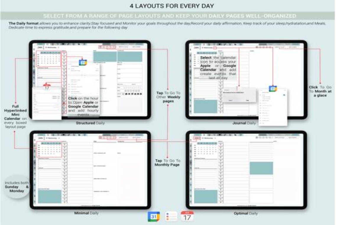 Undated Digital Planner for Goodnotes: Daily, Weekly, Monthly Journal ...