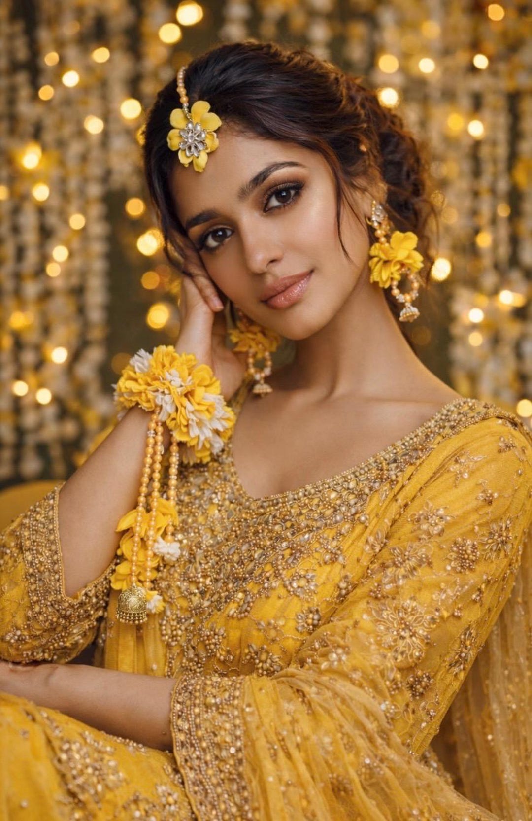 Artifical Handmade Haldi Floral Jewelry Set – Yellow Floral Bangles ...
