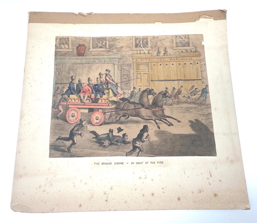 Antique Firefighting Lithograph “the Eagle Engine – in Sight of the ...
