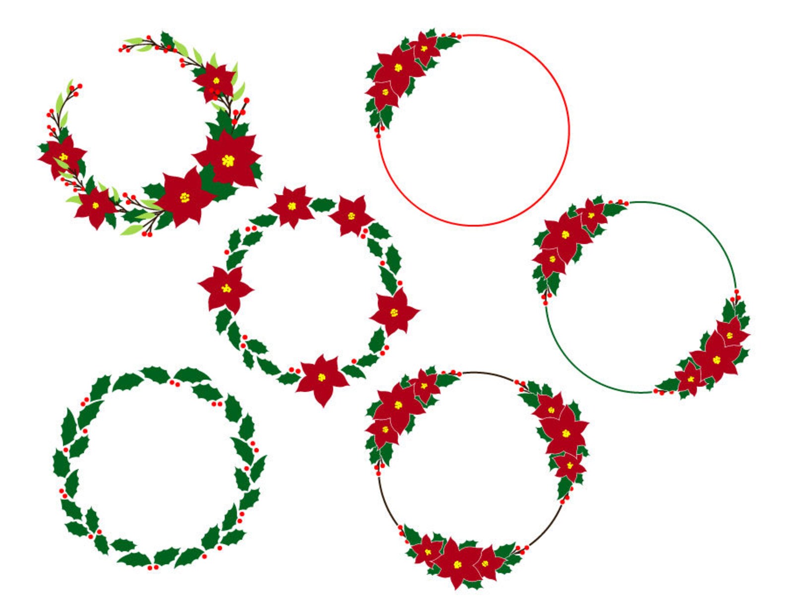 Christmas Poinsettia and Holly Wreaths SVG DXF Pack Digital | Etsy